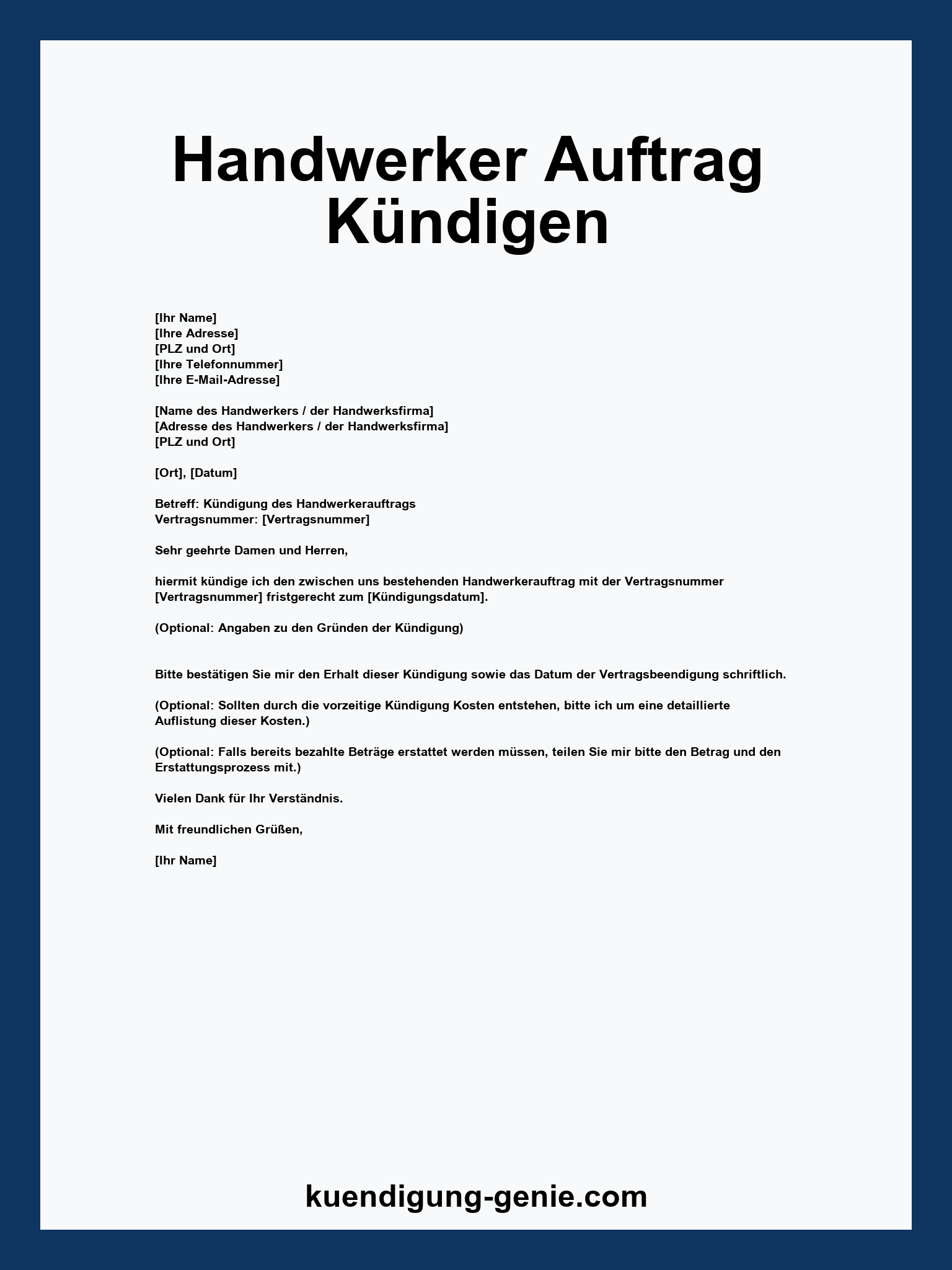 Handwerker Auftrag Kündigen Muster