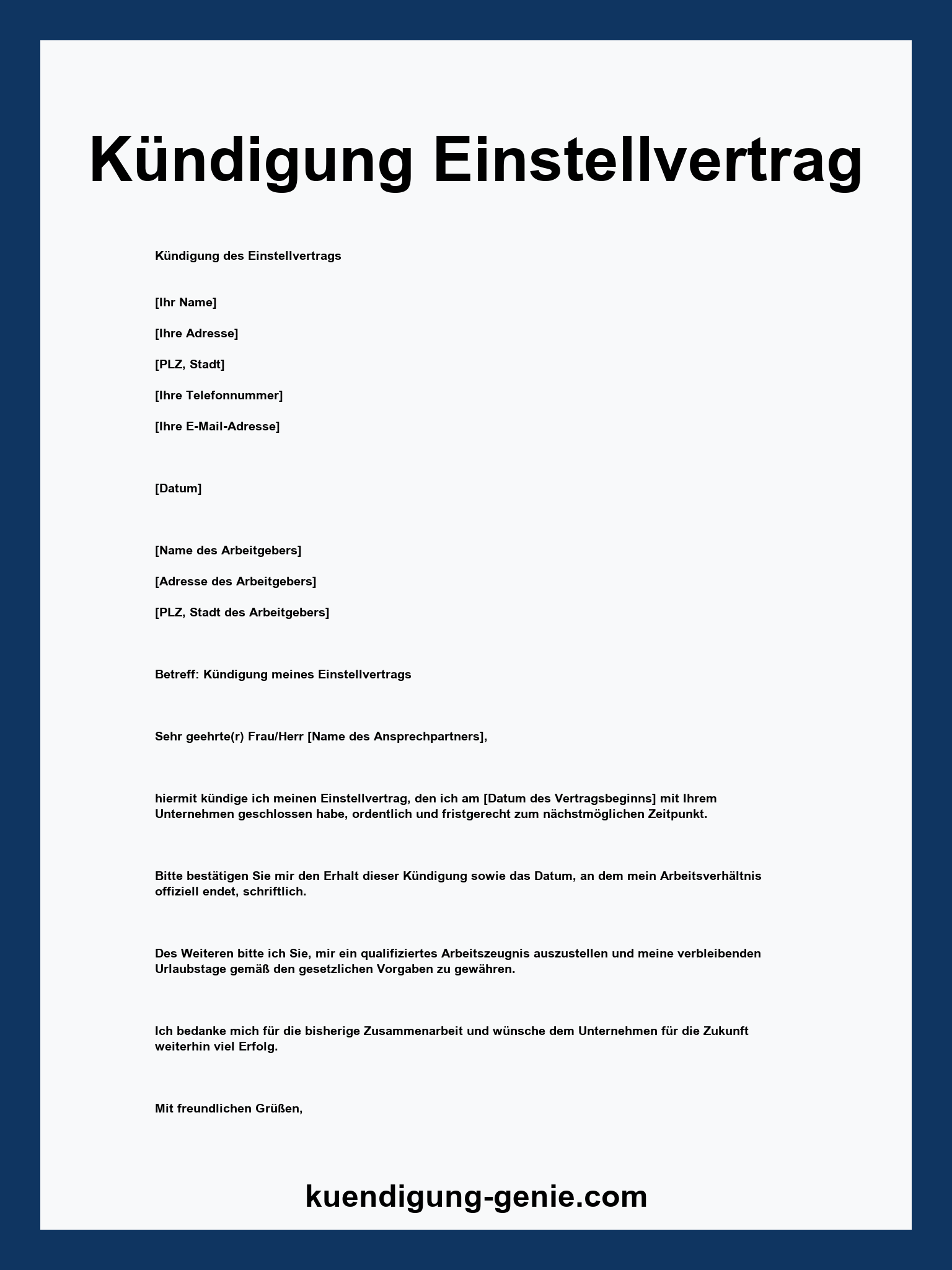 Kündigung Einstellvertrag