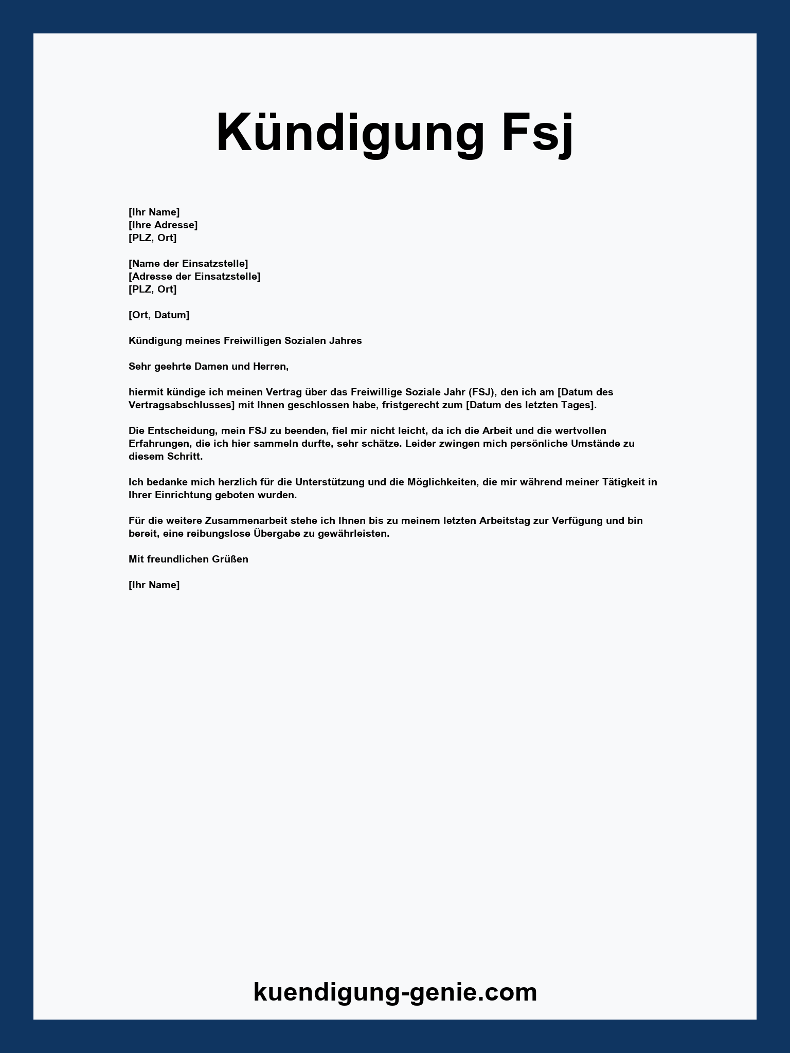 Kündigung Fsj Vorlage