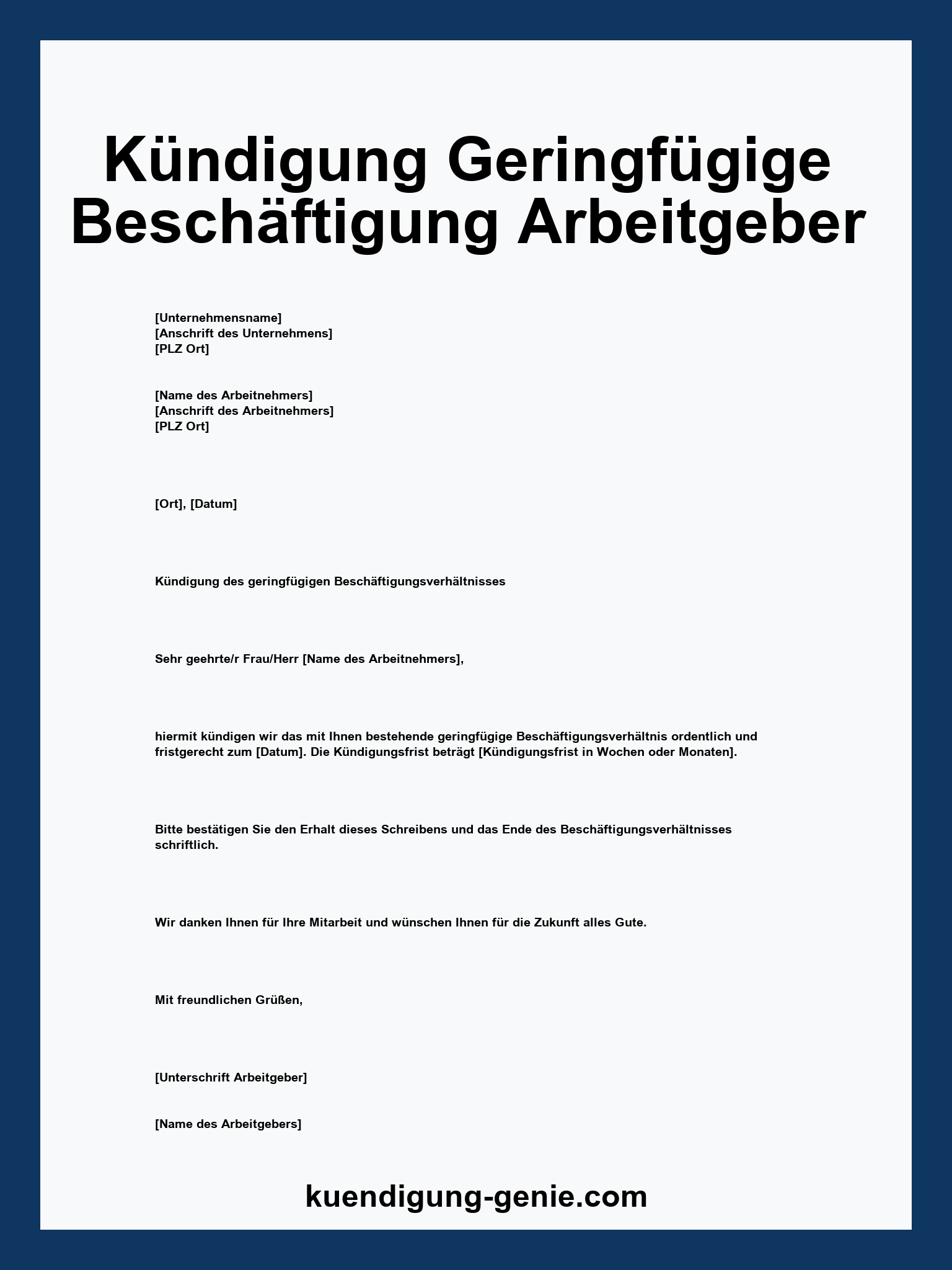Kündigung Geringfügige Beschäftigung Muster Arbeitgeber