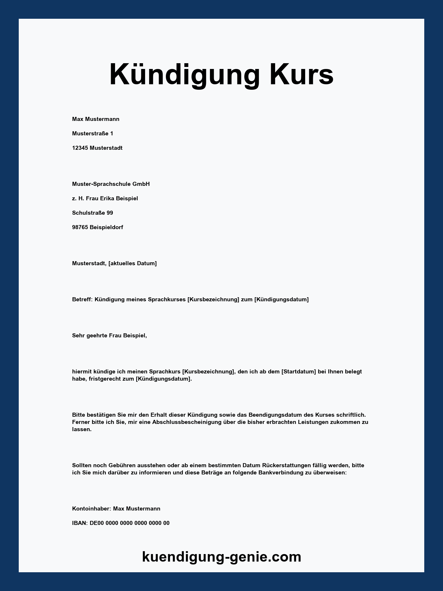 Kündigung Kurs Muster