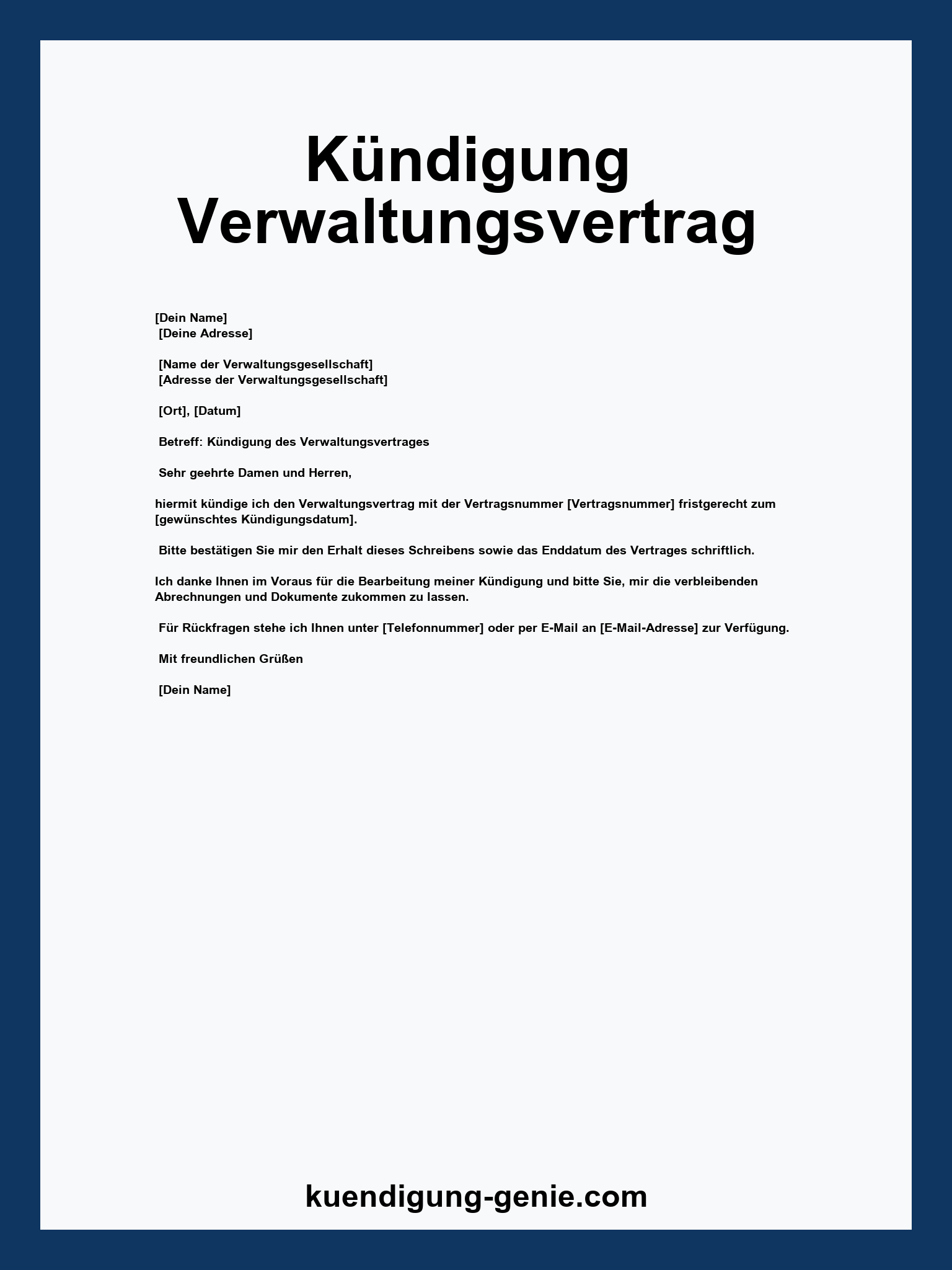Kündigung Verwaltungsvertrag Muster